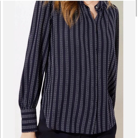 LOFT | Tops | Loft Navy Pinstripe Button Up Blouse | Poshmark